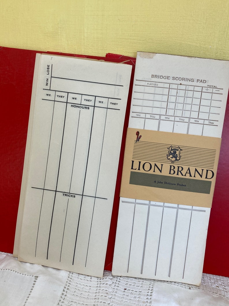 Vintage 4 X Red Bridge Score Sheet Holder Plus Pads of Lion Brand ...