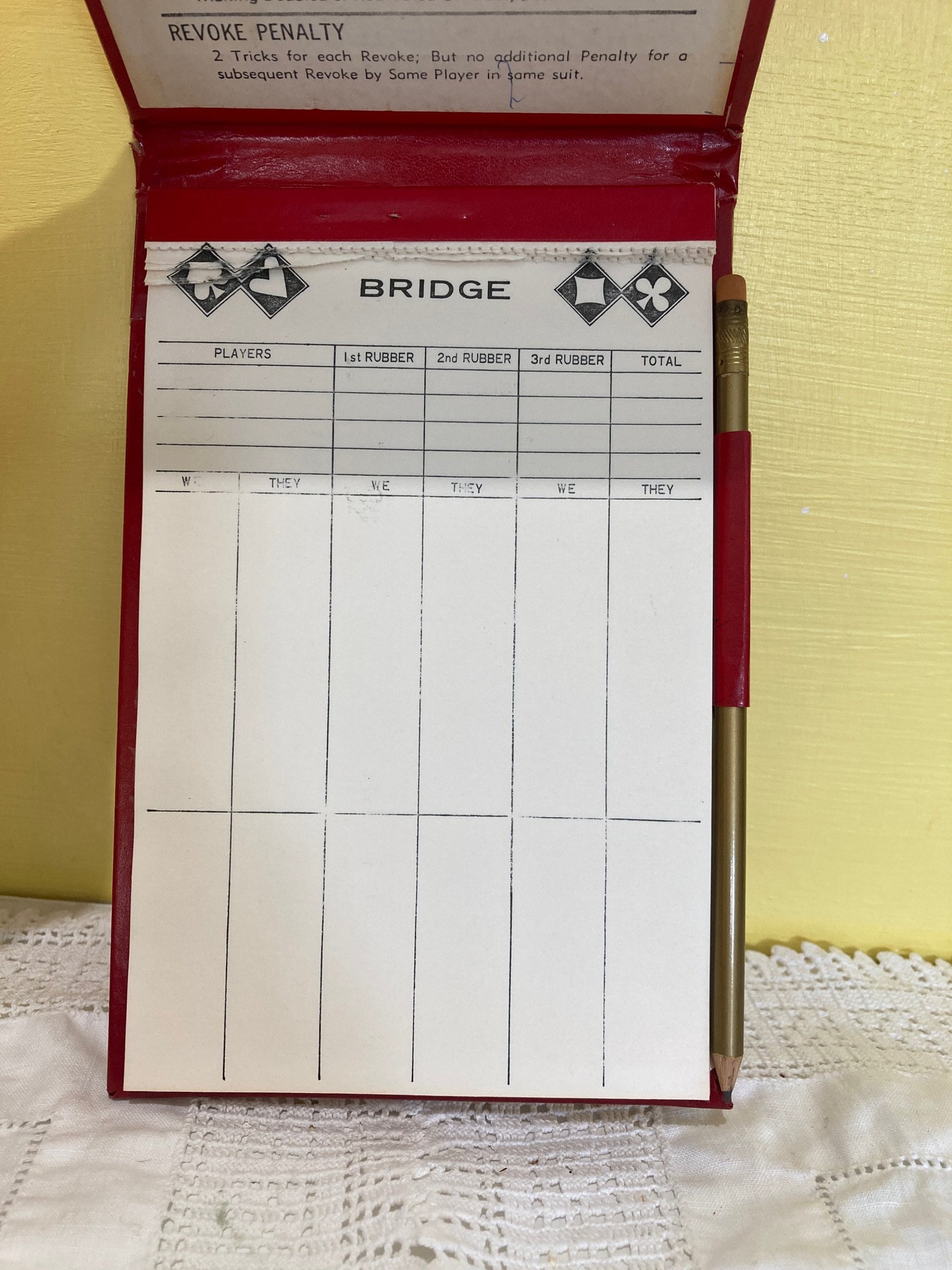 Vintage Bridge Score Sheet Folder - Red Card Holder - Contract Bridge ...