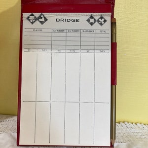 Vintage Bridge Score Sheet Folder - Red Card Holder - Contract Bridge ...