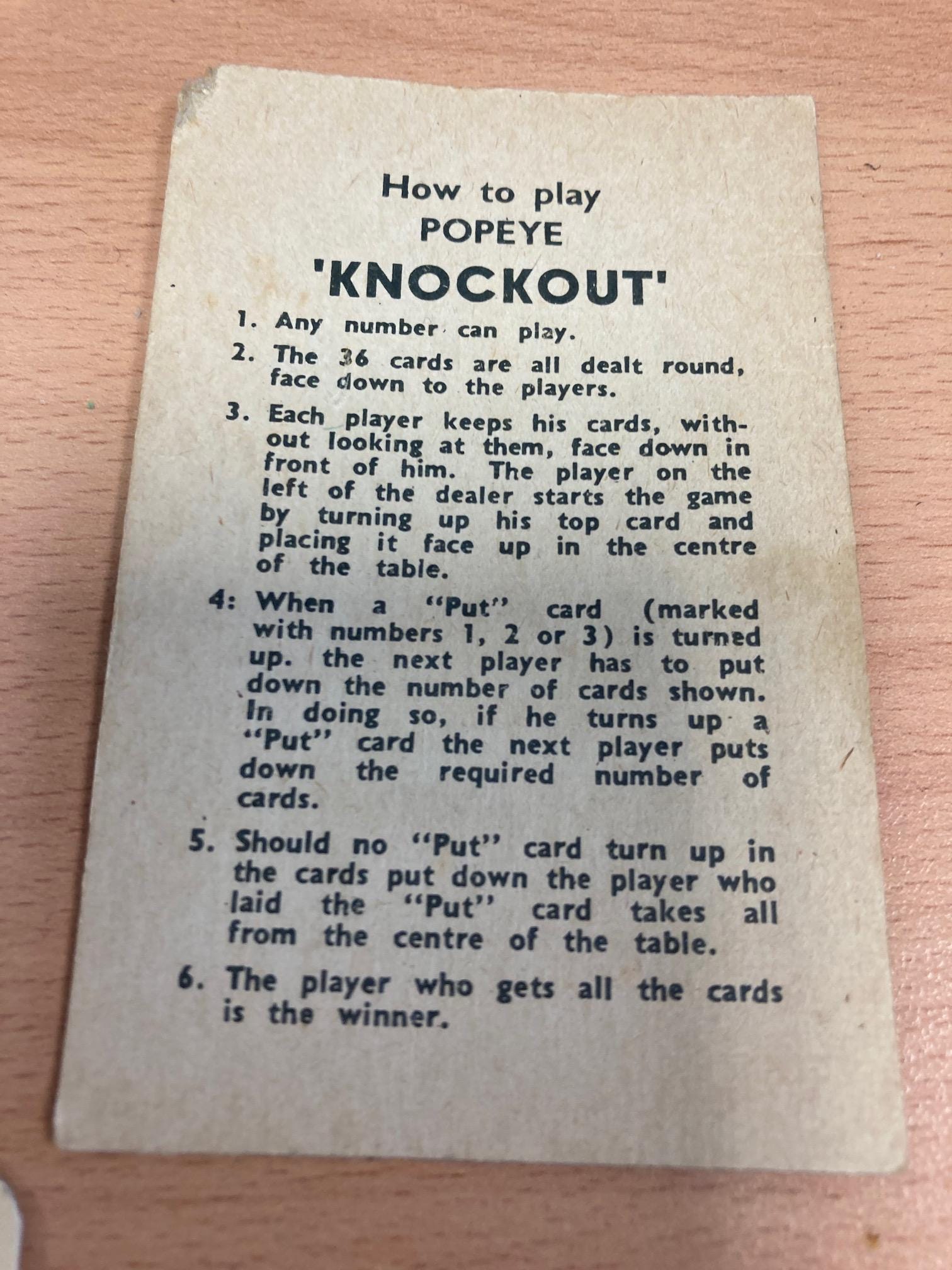 Vintage Popeye Knock Out Playing Card Game by King Features Syndicate ...