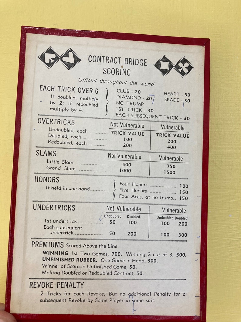 Vintage Bridge Score Sheet Folder - Red Card Holder - Contract Bridge ...