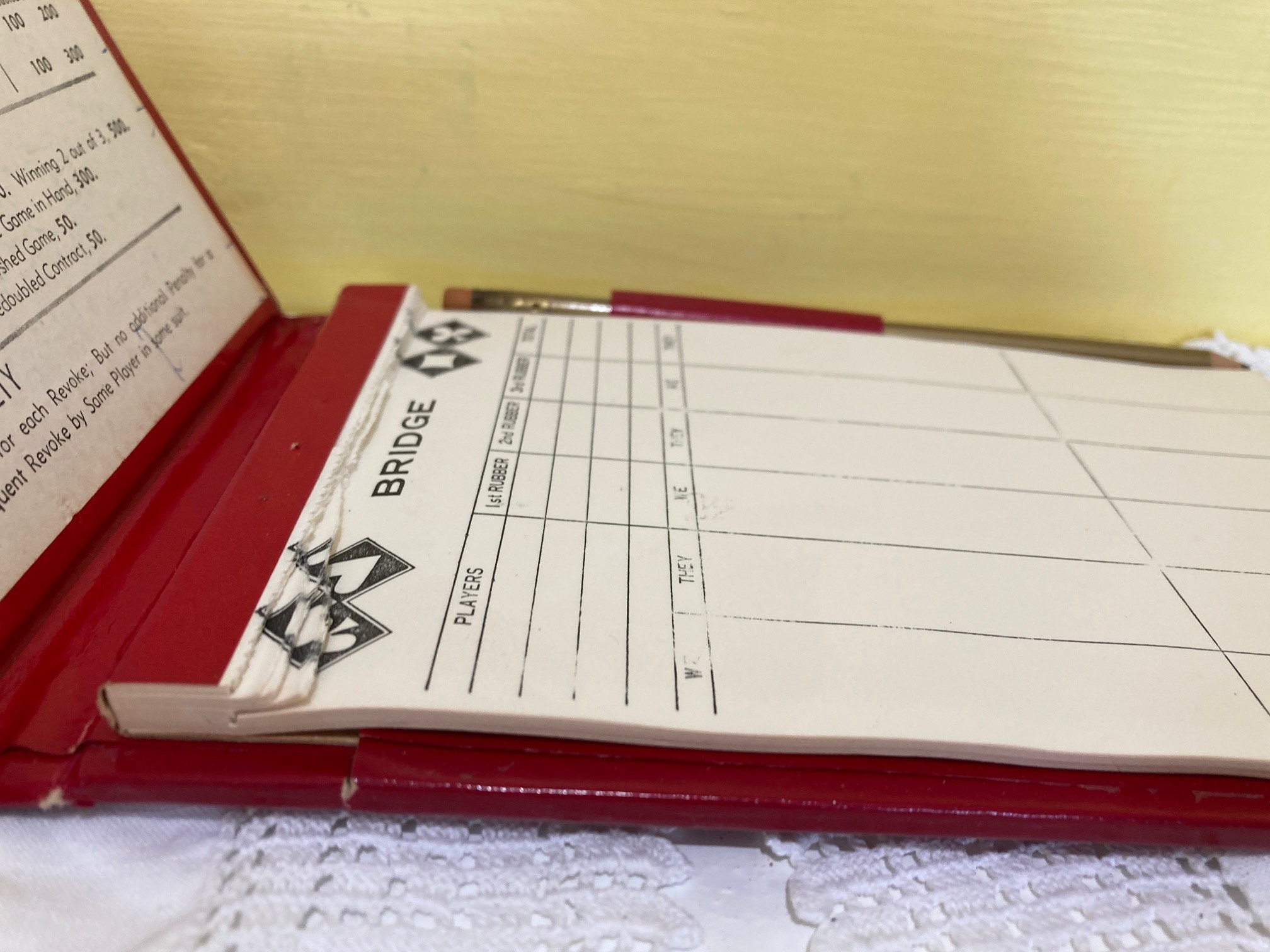 Vintage Bridge Score Sheet Folder - Red Card Holder - Contract Bridge ...