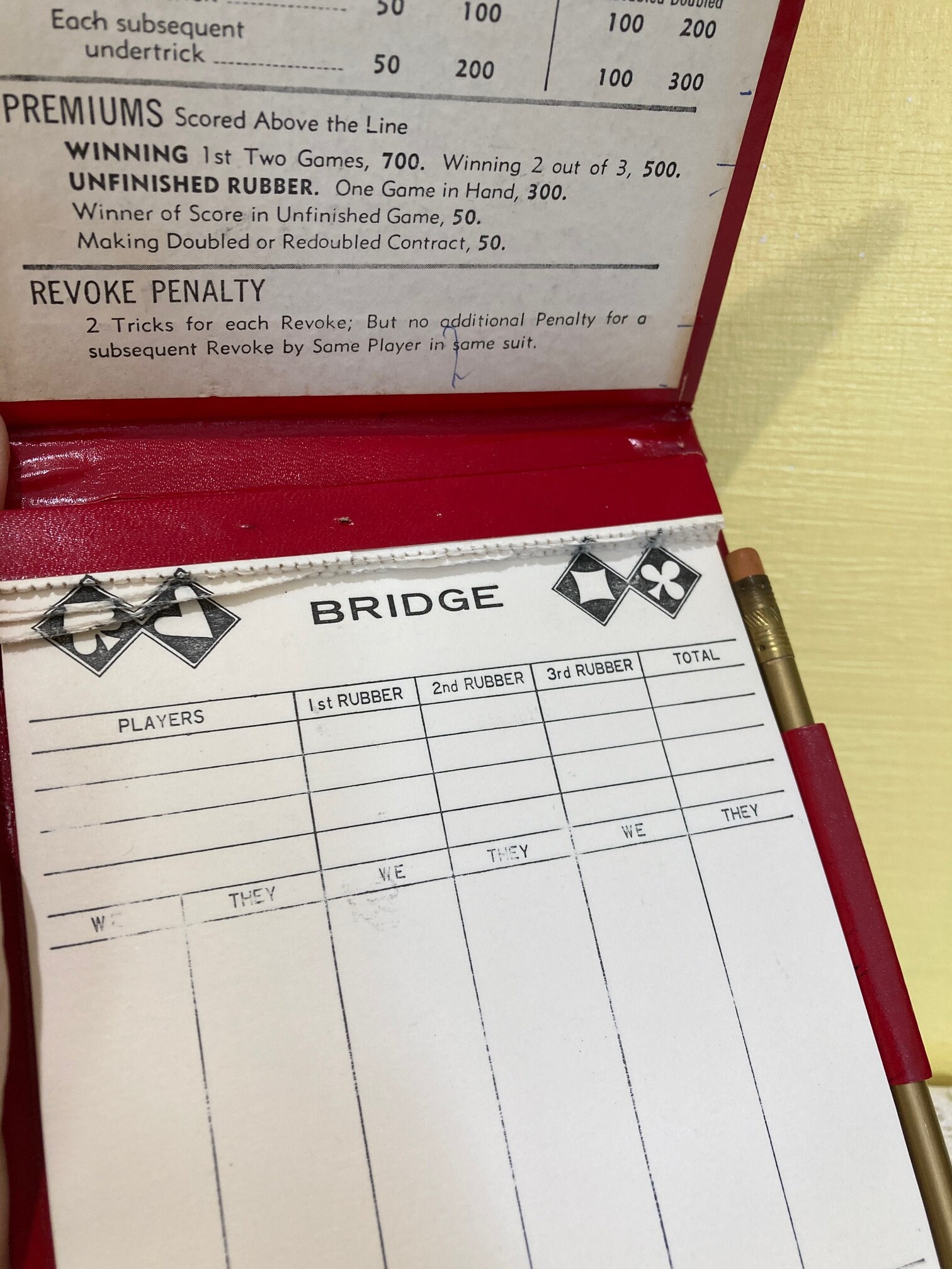 Vintage Bridge Score Sheet Folder - Red Card Holder - Contract Bridge ...