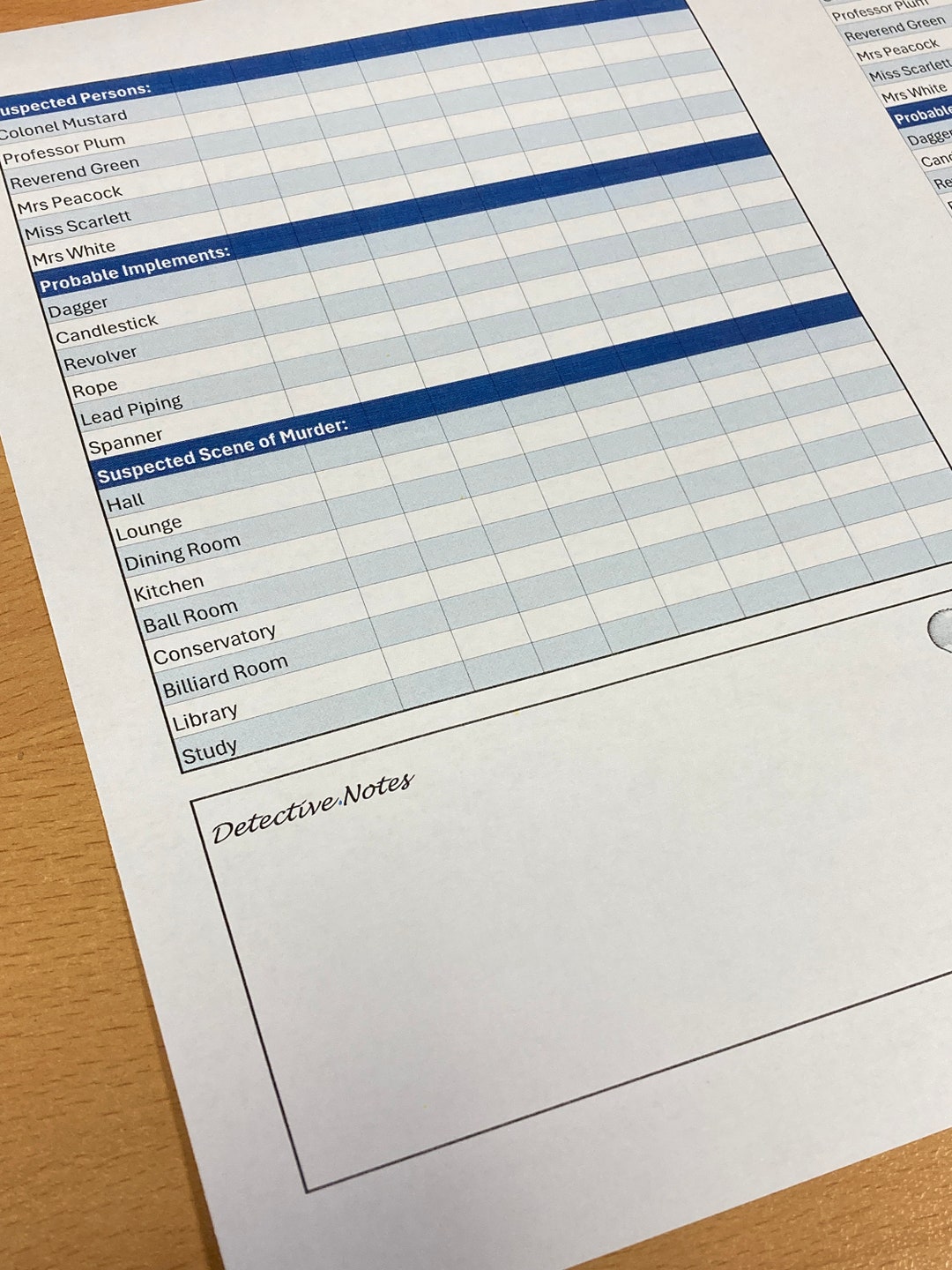 Cluedo Detective Clues Replacement Answer Sheets Instant PDF Printable ...