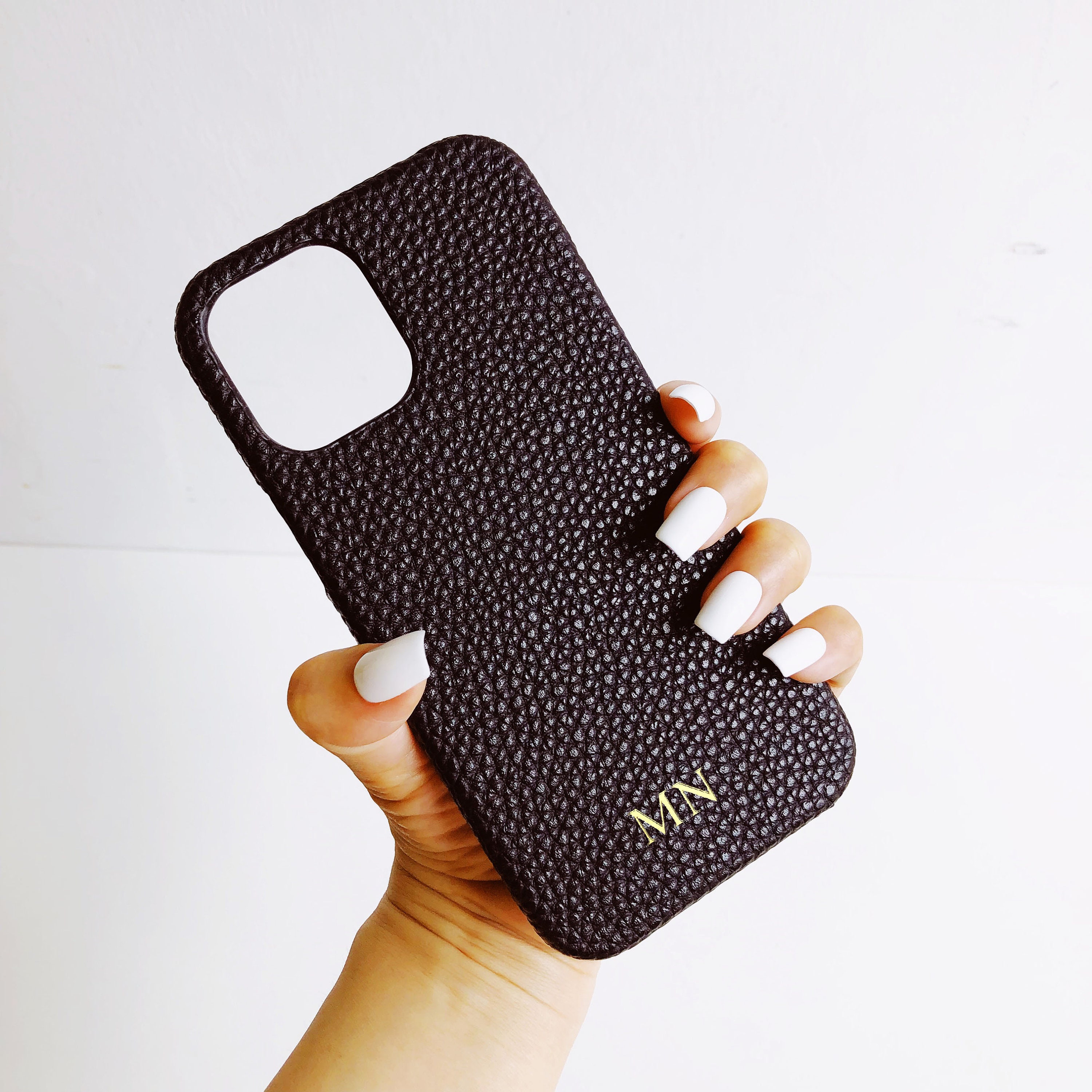 Personalized Iphone 13 Pebble Leather Case Initials Bottom - Etsy