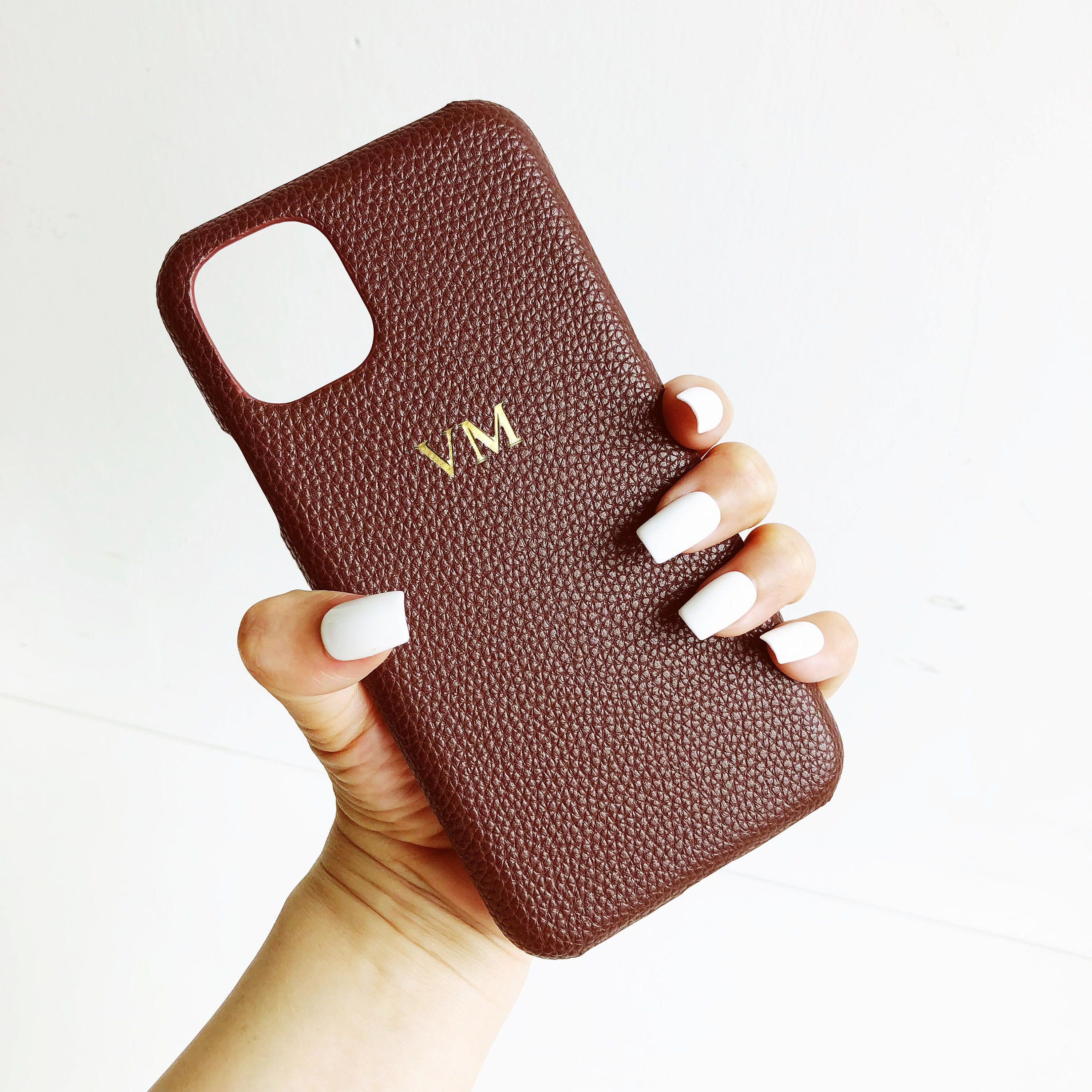 Personalized Iphone 13 Pebble Leather Case Initials Bottom - Etsy