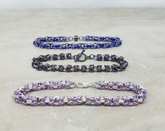 Byzantine Chainmaille Purple Grey Bracelet - Etsy