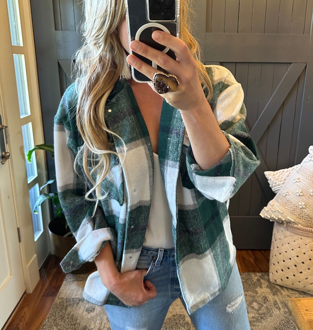 The Caldwell Plaid Shacket Button Front Shirt Jacket Green New Flannel ...