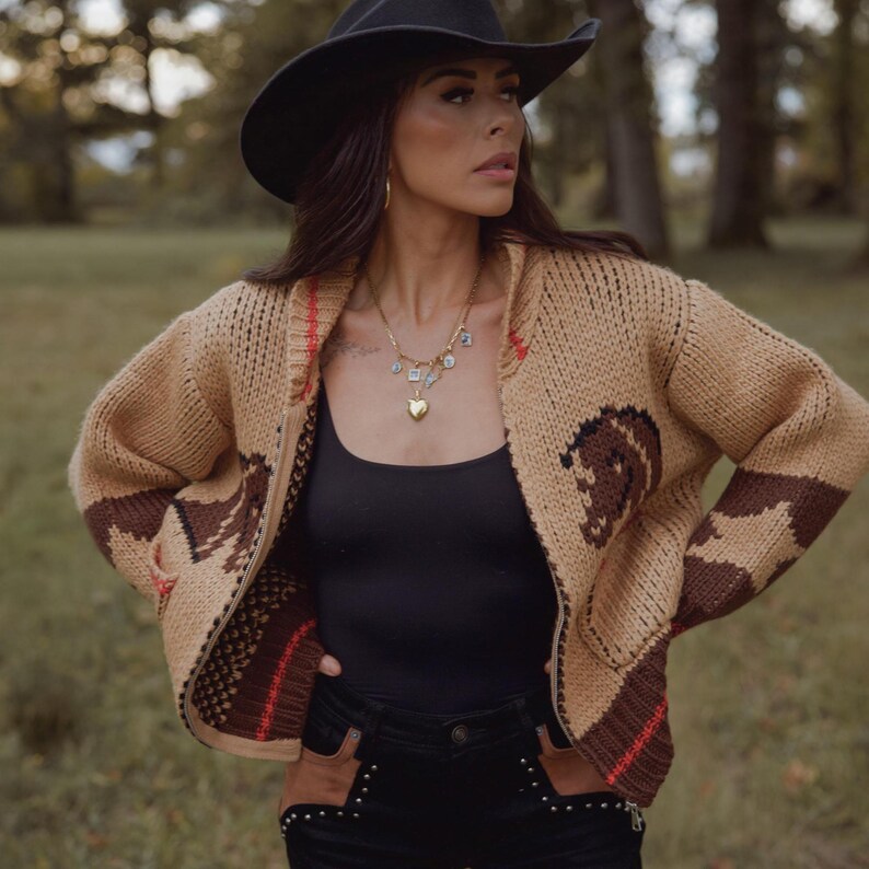 Handmade Western Print Knit Jacket: County Horse Design Cardigan ...
