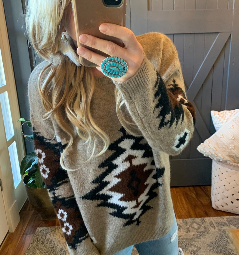 Aztec Print Pullover Sweater: Western Cowichan Style, USA Handcrafted ...