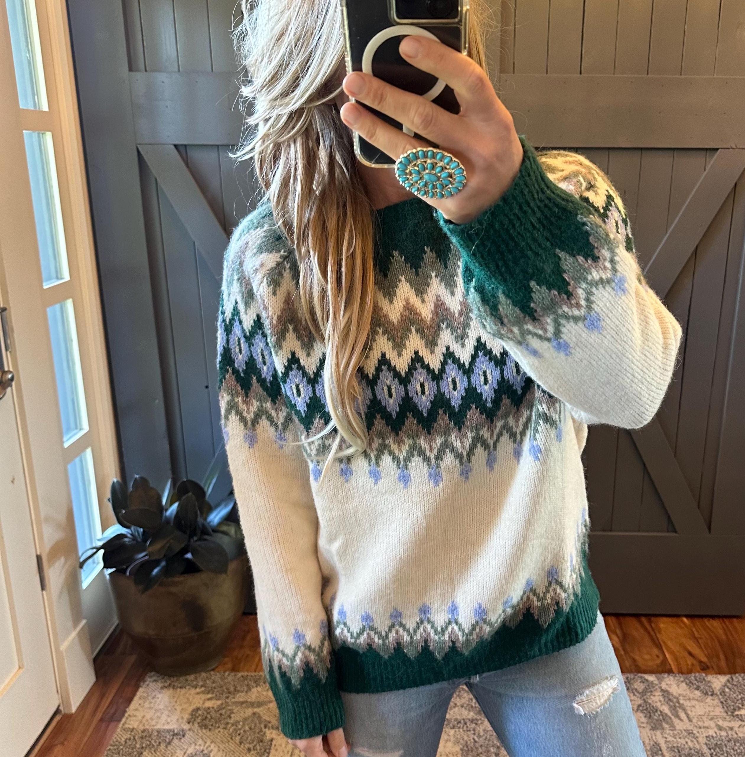 Handmade Icelandic Sweater: Nordic Fair Isle Knit Cotton Blend Pullover ...