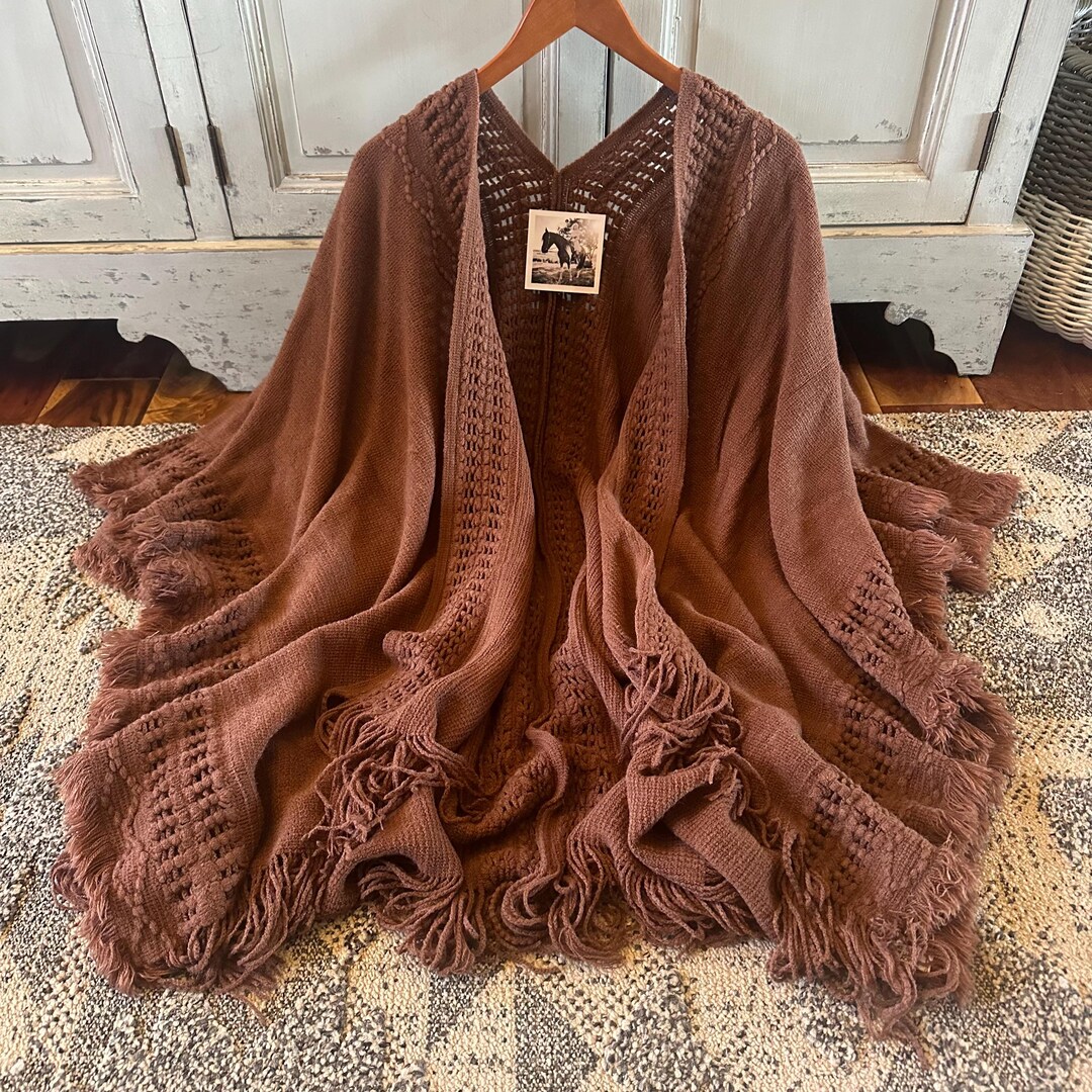 Bohemian Loom Fringed Knit Cardigan Duster: Brown Crochet, Handmade - Etsy