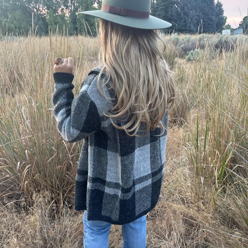 Plaid Hooded Cardigan: Western Boho Blanket Wool Coat, Lavender Tribe ...