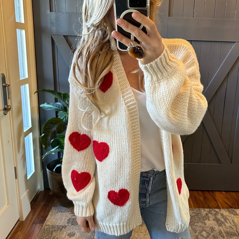 Knitted Heart Cardigan - Etsy