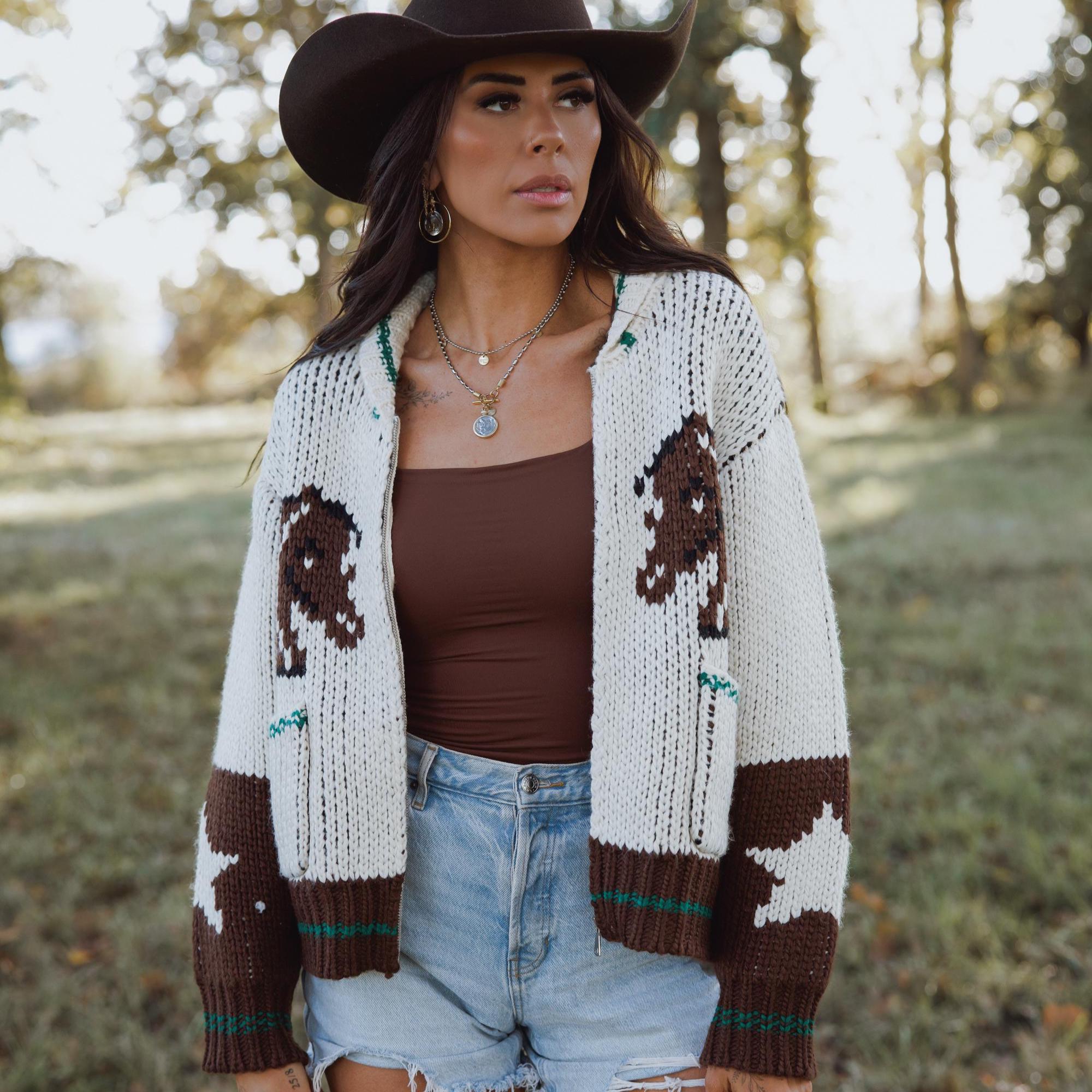 Western Knit Cardigan Sweater: Handmade Horse Knitted Jacket - Etsy