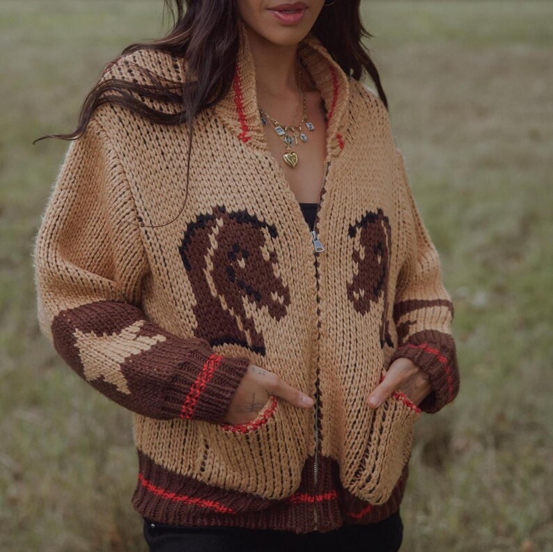 Handmade Western Print Knit Jacket: County Horse Design Cardigan ...
