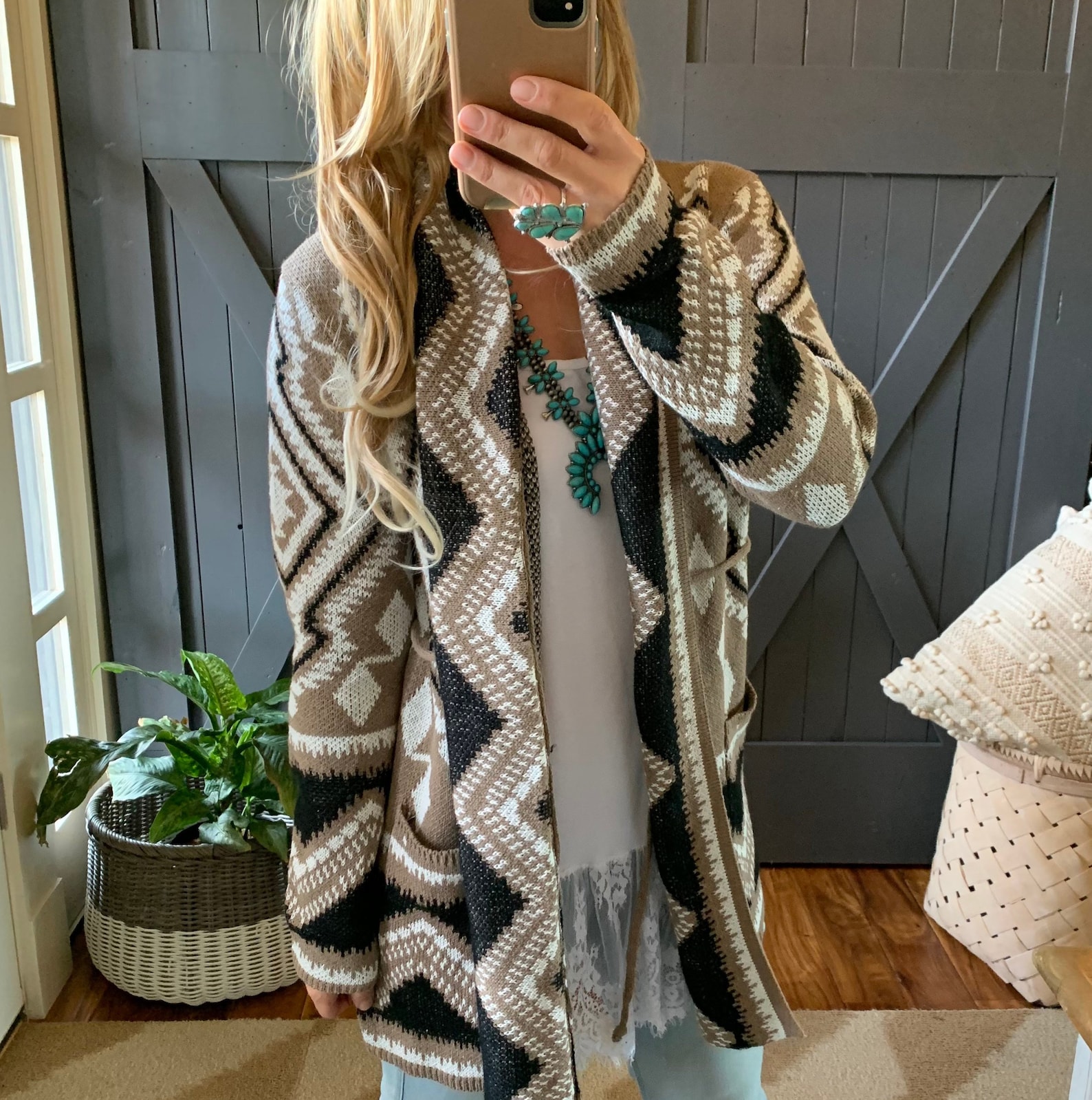 New Western Aztec Print Grey Long Cardigan Sweater Coat Ski - Etsy