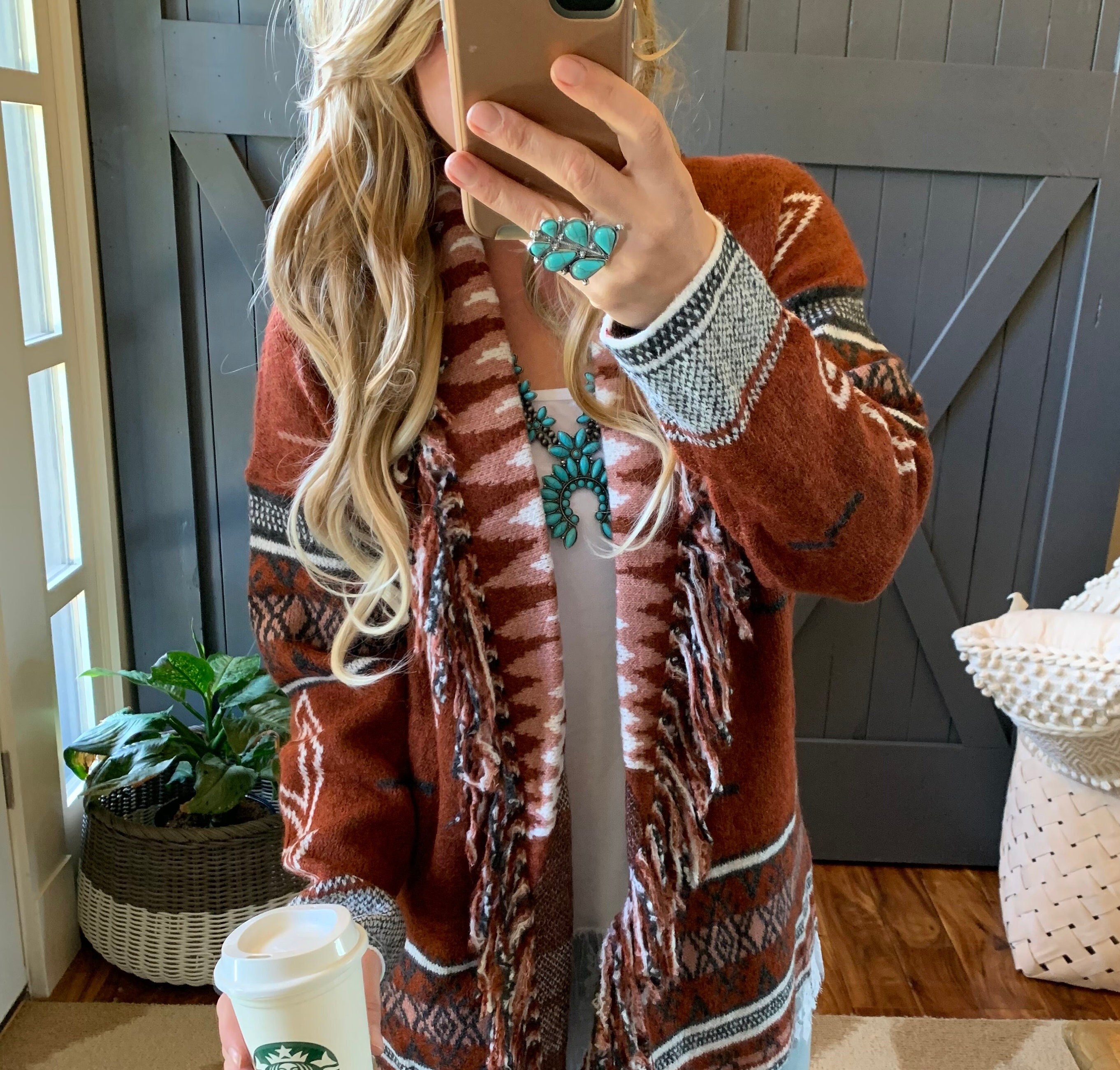 New Western Native Print Fringed Red Cardigan Sweater / Cozy - Etsy