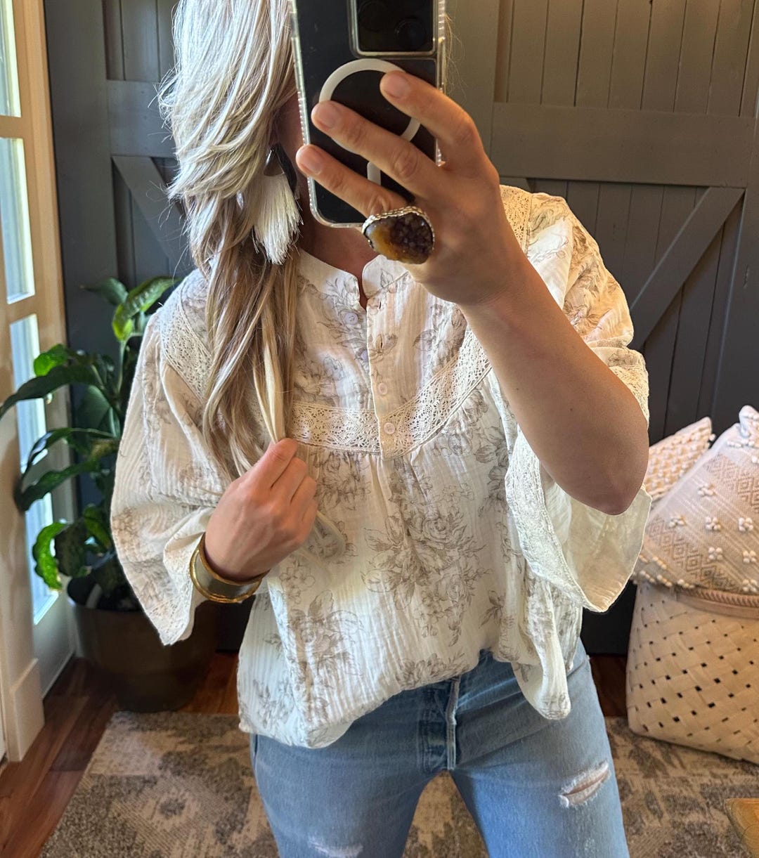 Lavender Tribe Cottage Rose Floral Lace Cotton Gauze Handmade Blouse Feminine Romantic Folk Top