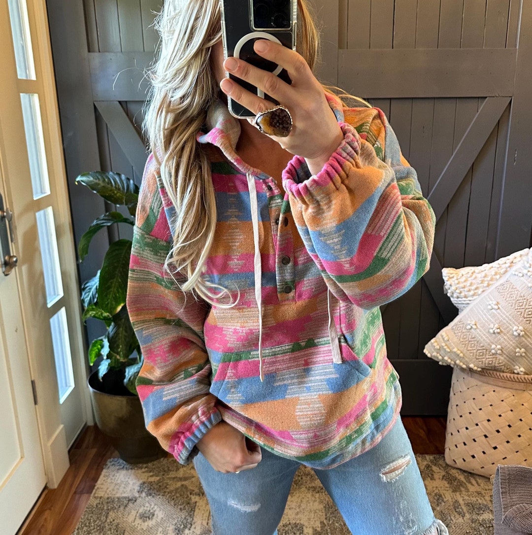 The Wylie Aztec Native Print Pullover Hooded Jacket by Lavender Tribe ...