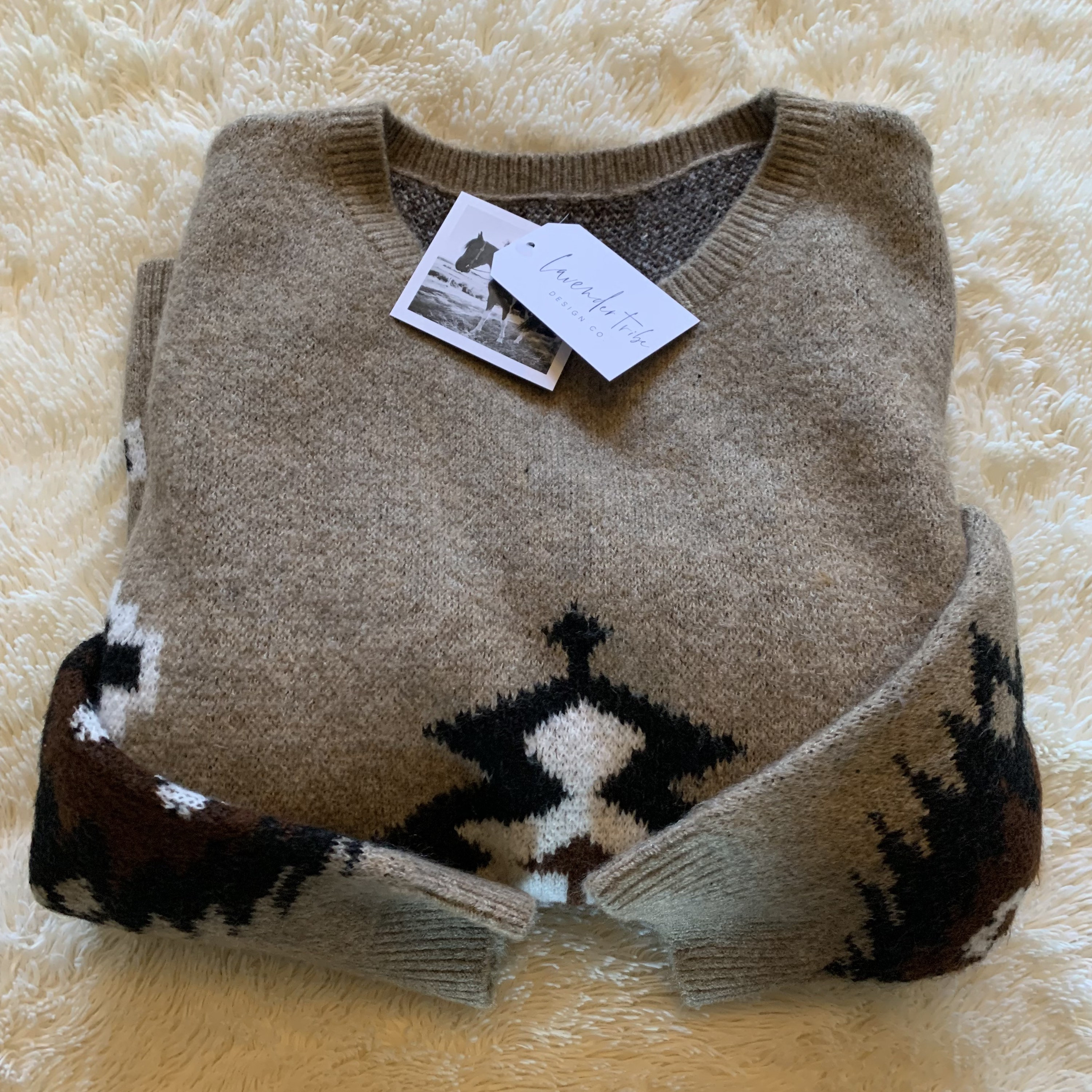 Aztec Print Pullover Sweater: Boho Western Oversized Style - Lavender ...