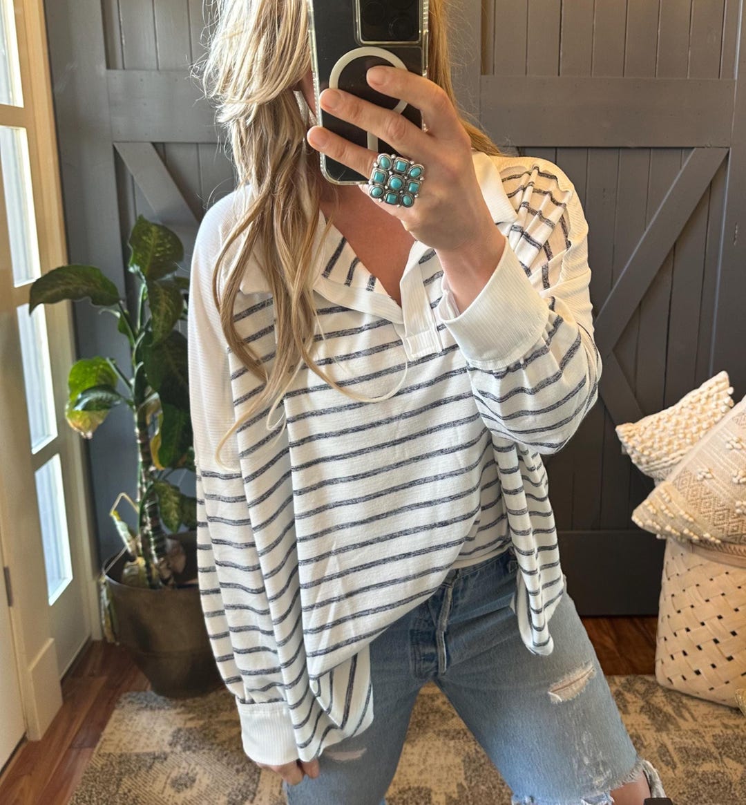 The Driggs Stripped Pullover Sweatshirt Knit Long Sleeve Top by Lavender Tribe Design Handmade ...