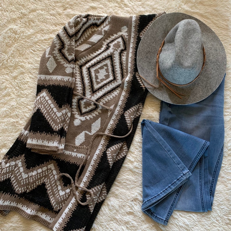 Handmade Aztec Print Cardigan: Western Style Belted Sweater - Etsy