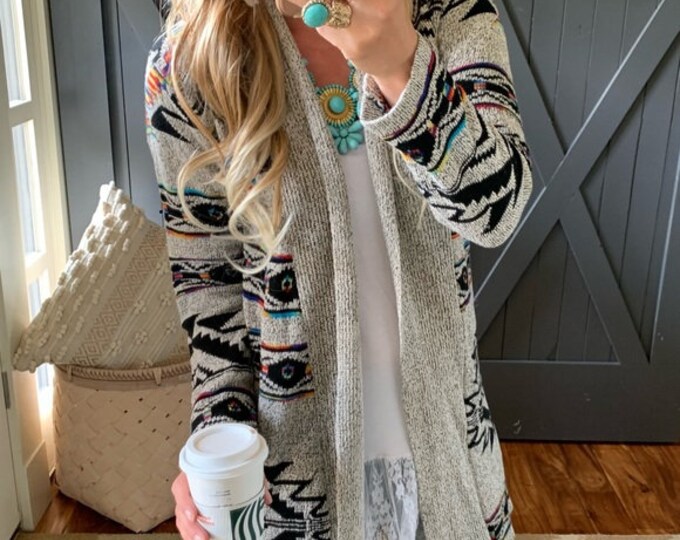 New Cozy Tribal Print Long Cardigan Aztec Sweater / Top Boho Blanket ...