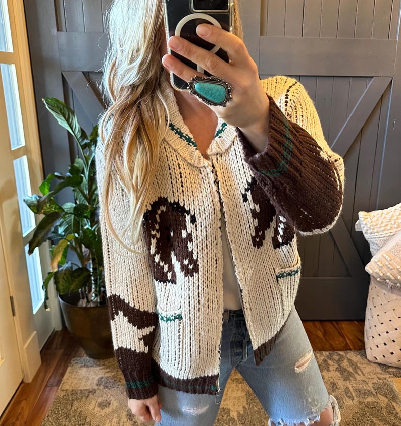 Handmade Western Knit Horse Cardigan: Knitted Sweater Jacket by ...