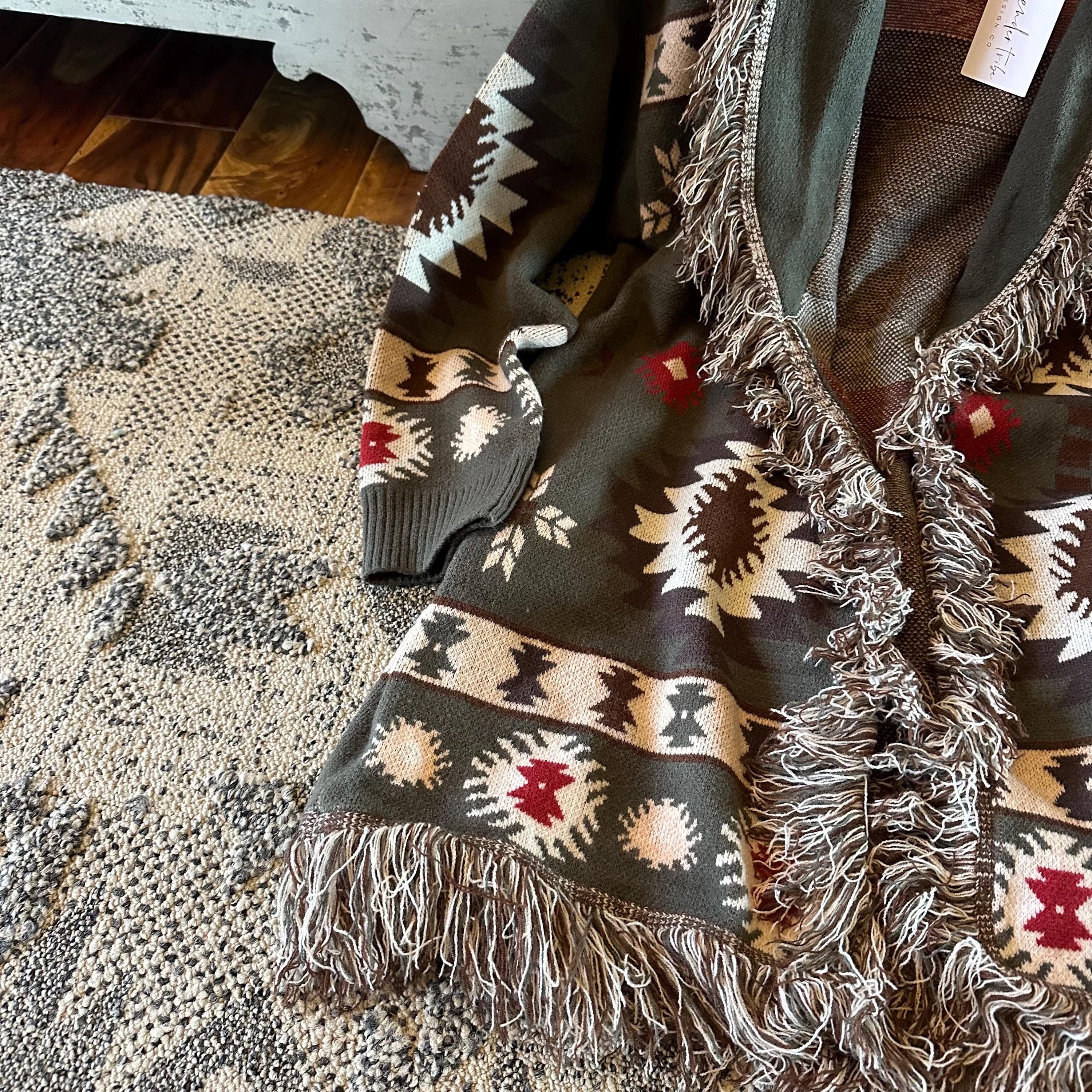 Aztec Fringe Cardigan Sweater: Handmade Western Boho Jacket by Lavender ...