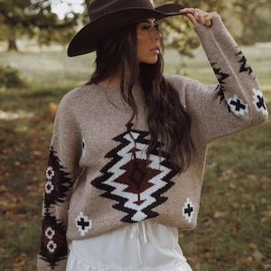 Handmade Western Aztec Print Pullover Sweater: Boho Southwest Style by ...