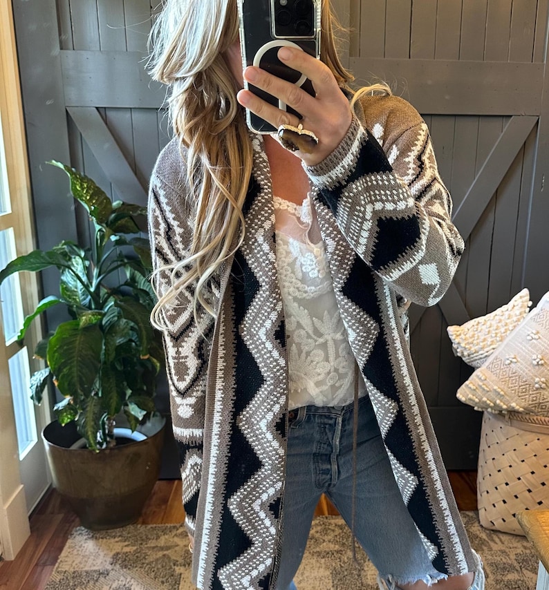 Handmade Aztec Print Cardigan: Western Style Belted Sweater - Etsy