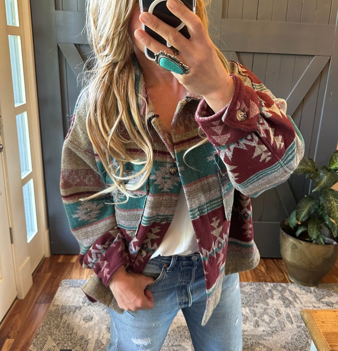 The Wylie Aztec Tribal Native Print Shacket Shirt Jacket by - Etsy