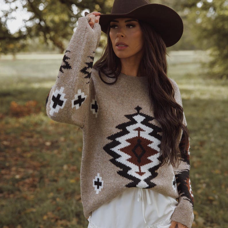 Handmade Western Aztec Print Pullover Sweater: Boho Southwest Style by ...