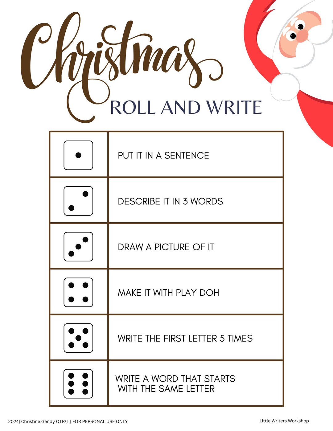 Christmas Roll and Write Card Game - Etsy
