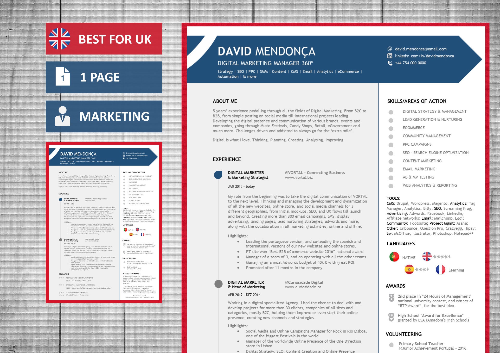 UK CV Template | 1-page | Marketing Focused | Efficient & Proven ...