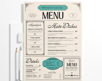Editable Restaurant Menu Template | Canva Digital Download - Etsy