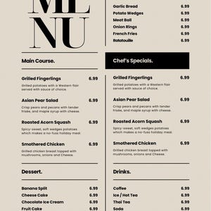 Editable Restaurant Menu Template | Canva Digital Download - Etsy