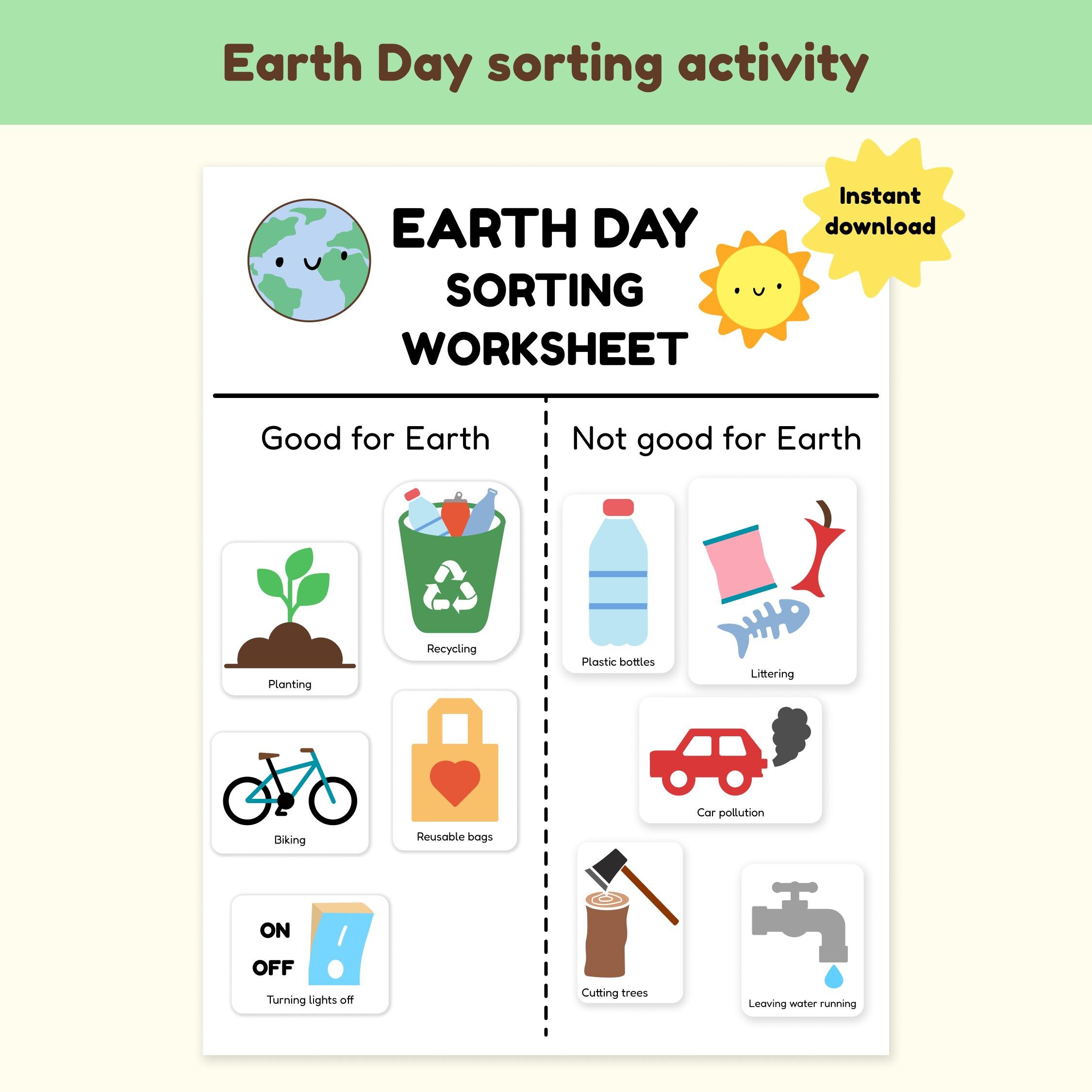 Earth Day Sorting Activity – Good Vs Bad for Earth Printable for Kids ...