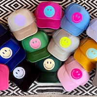 SMILEY PATCH HAT | Trendy Smiley Face Trucker Hat | White Smiley Hat - Etsy