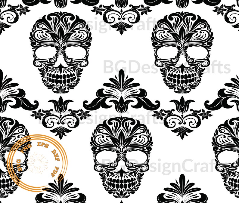 Pattern13, Skull Pattern SVG, Floral Skull Pattern SVG, Seamless ...