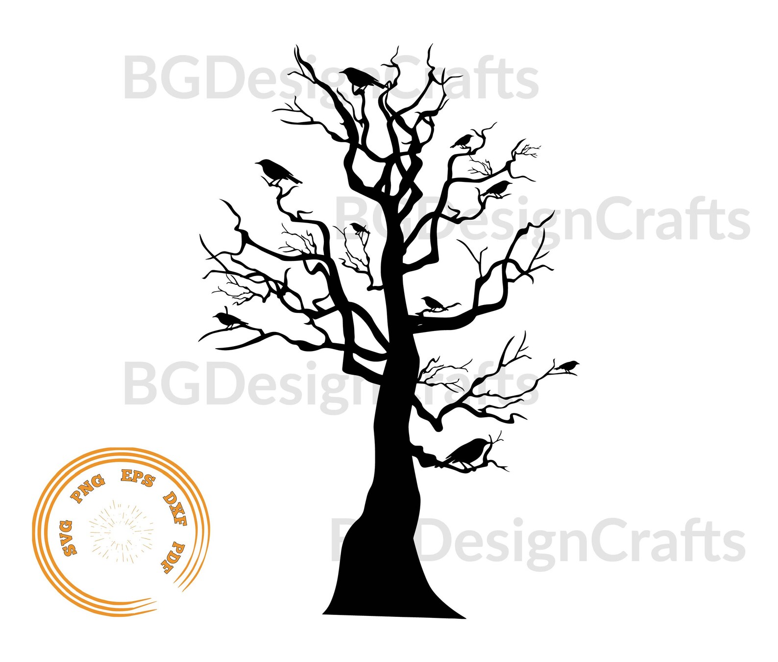 Tree and Crows SVG, Tree SVG, Crow SVG, Hallowen Svg, Cut File, Clipart ...