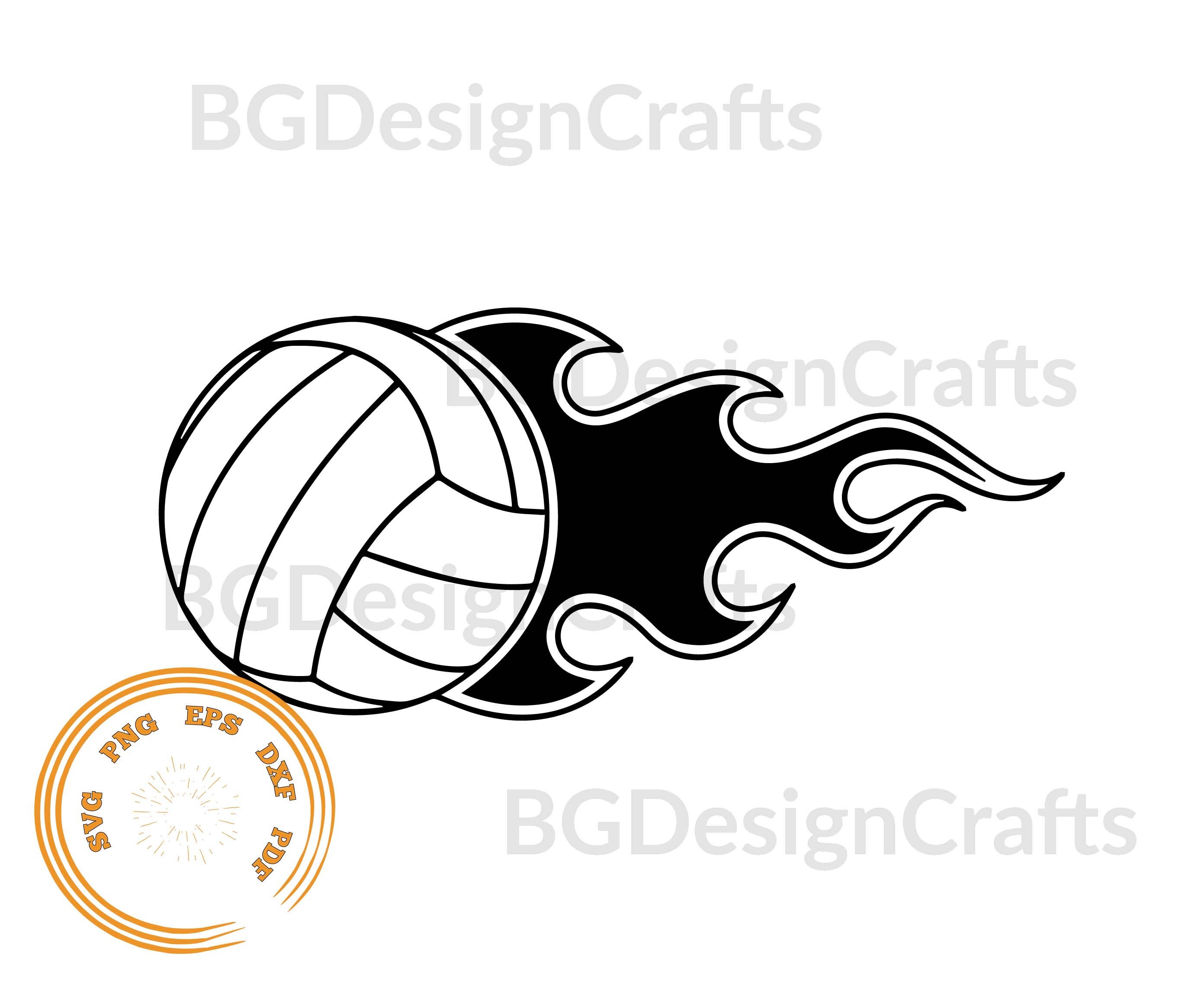 Volleyball With Fire Clipart In Black
