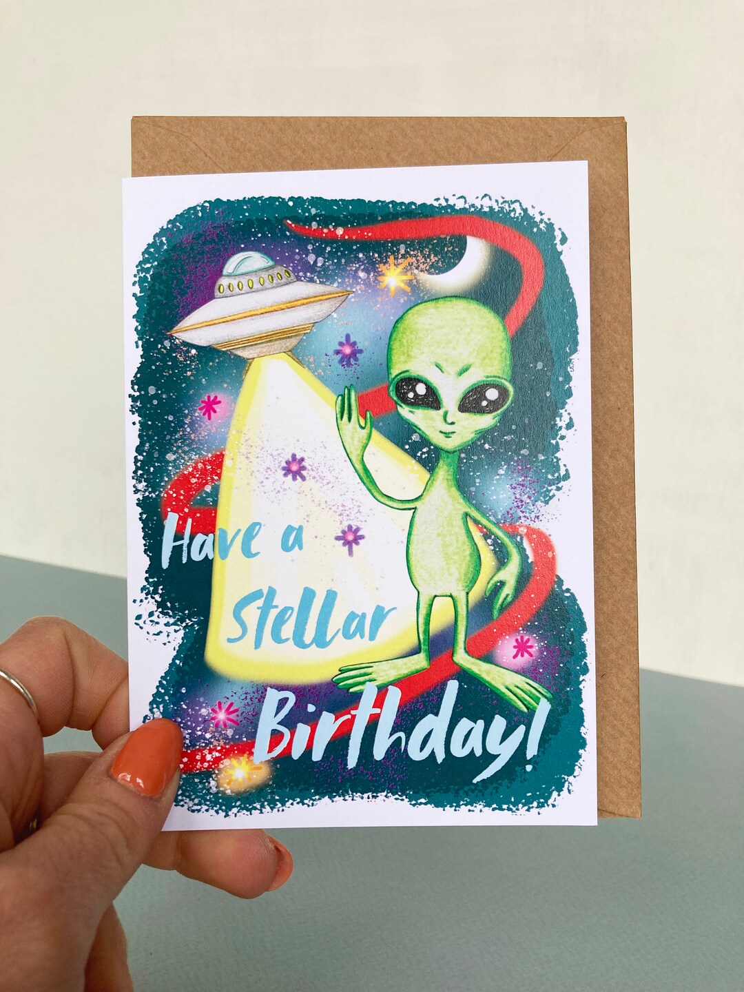 Have a Stellar Birthday Card, Alien and Space Card, UFO Card, Birthday ...