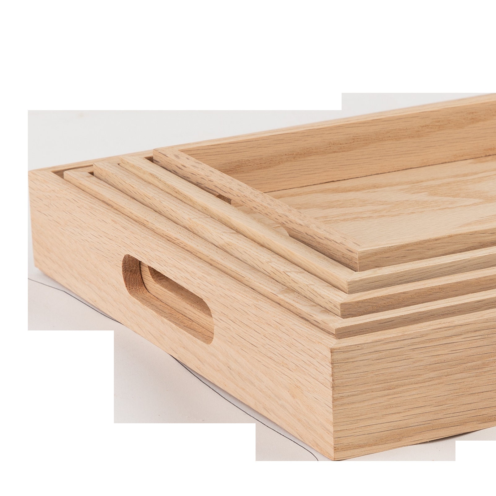 Oak Wood Nested Serving Trays - Five Piece Set of Rectangular Quality ...