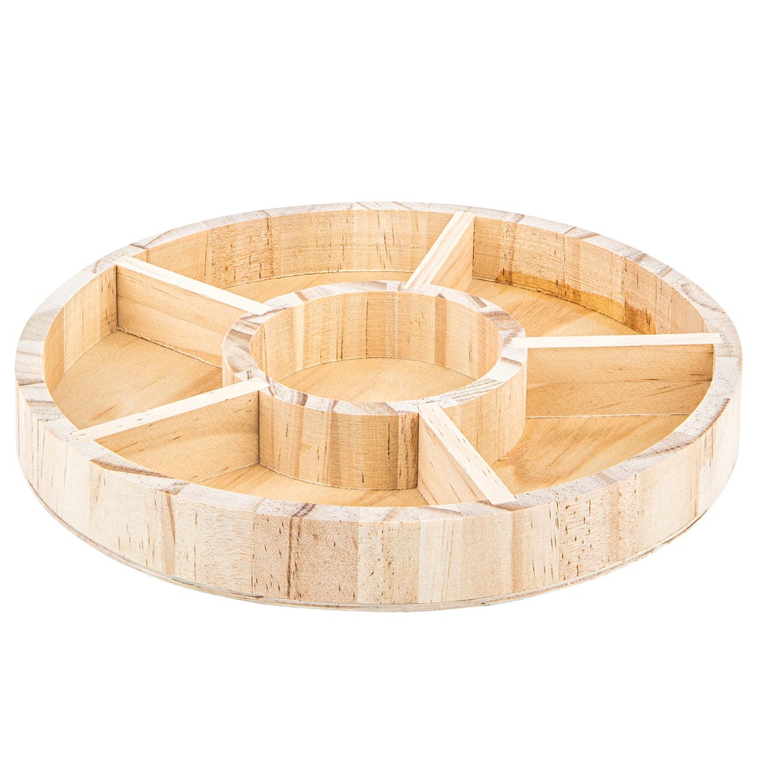 Round Shaped Wooden Tray 3 Pack 8.5" Sectioned Serving Tray With Six ...