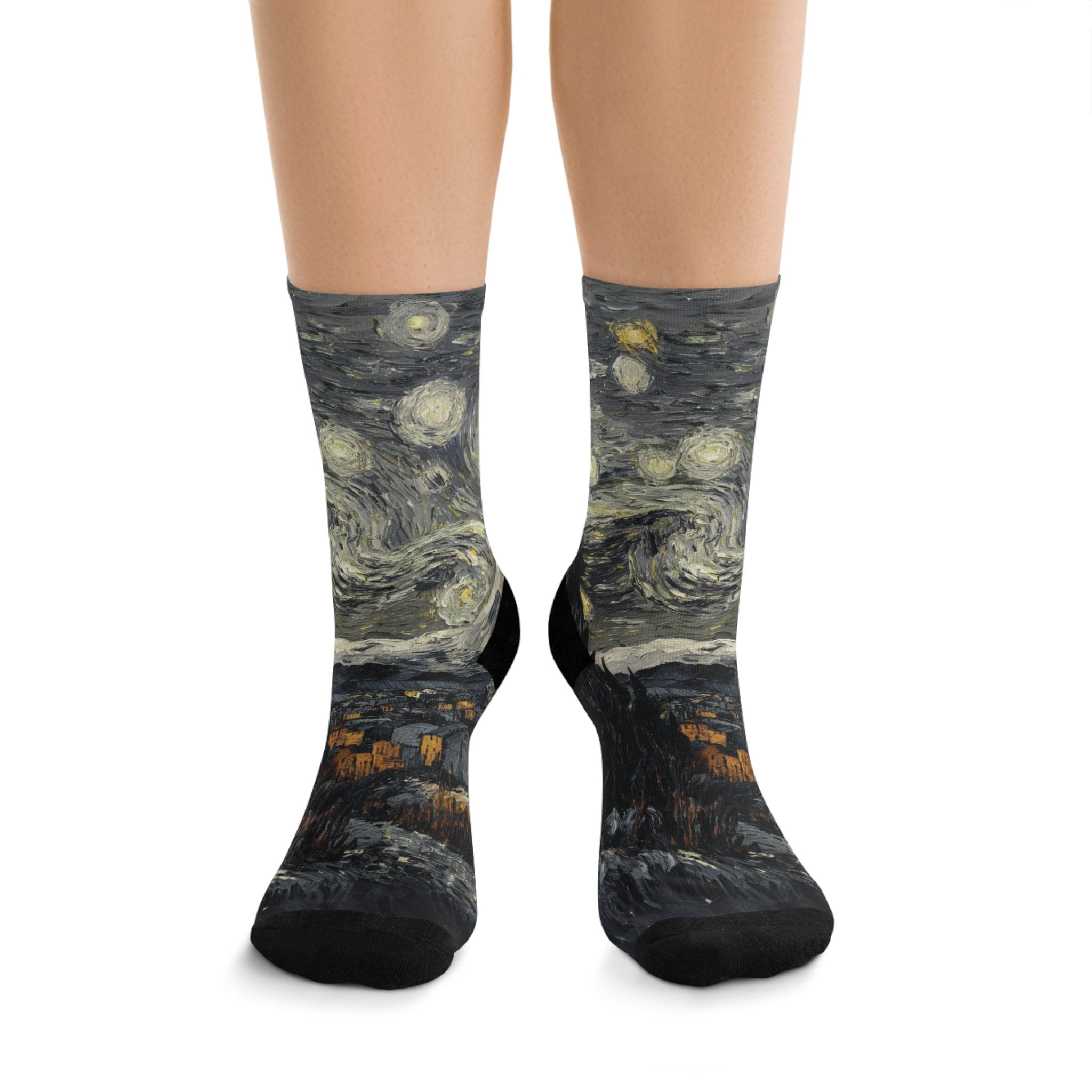 Van Gogh Starry Night Grey Undertone Fan Re-imagination Artsy Socks ...