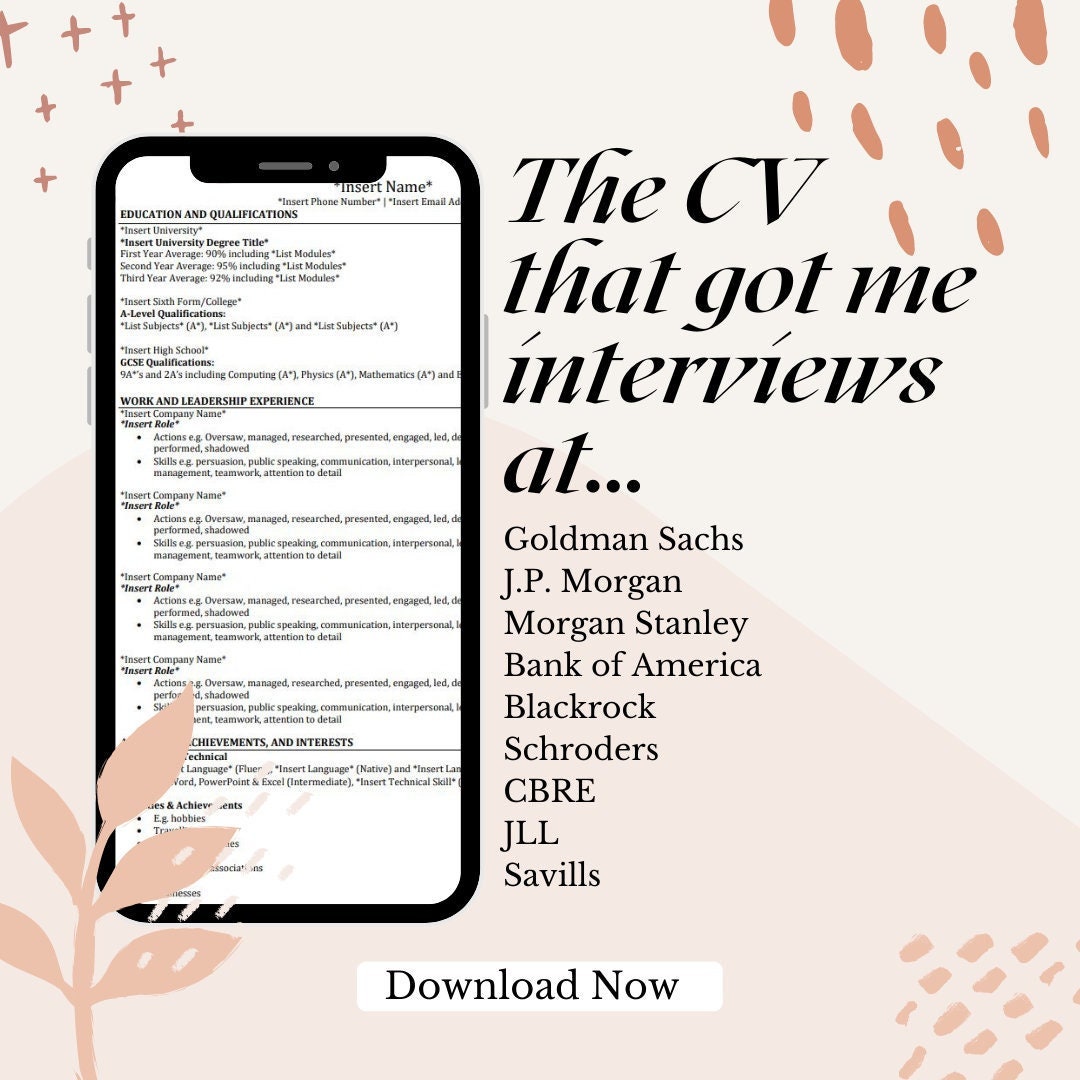 CV Template - the CV That Got Me Interviews at Goldman Sachs, J.P ...