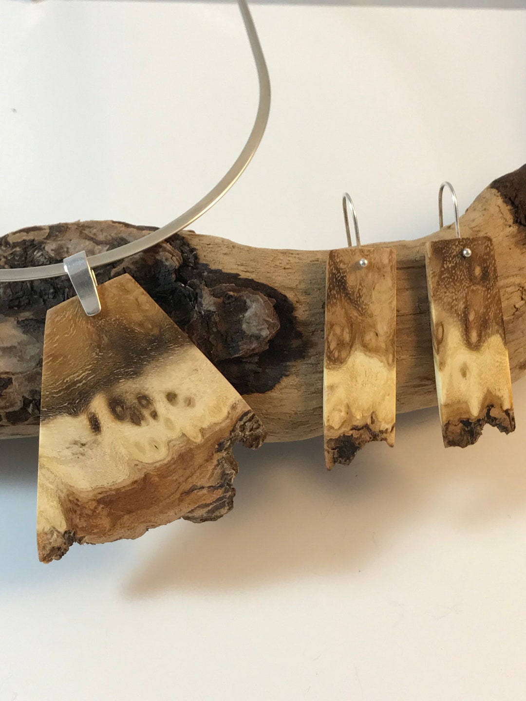 Black Locust Burl Wood Northern Lights Night Club Jewelry Pendant and ...