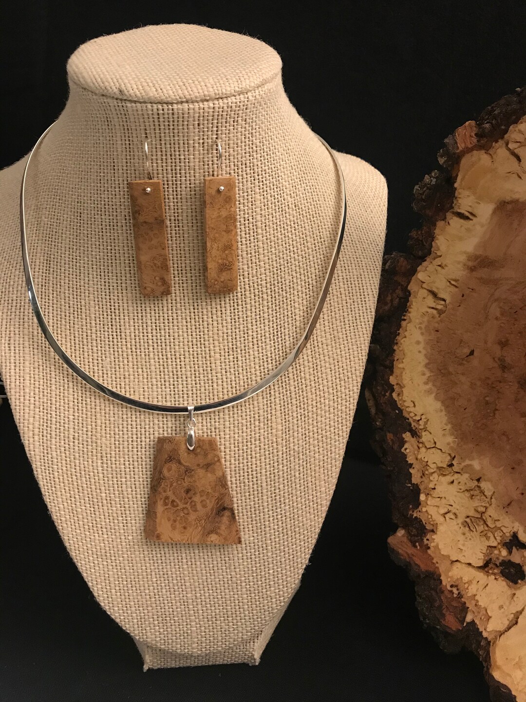 Black Locust Burl Wood Northern Lights Night Club Jewelry Pendant and ...